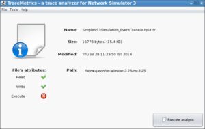 Trace Analysis of ns-3 Ascii Traces using TraceMetrics Tool