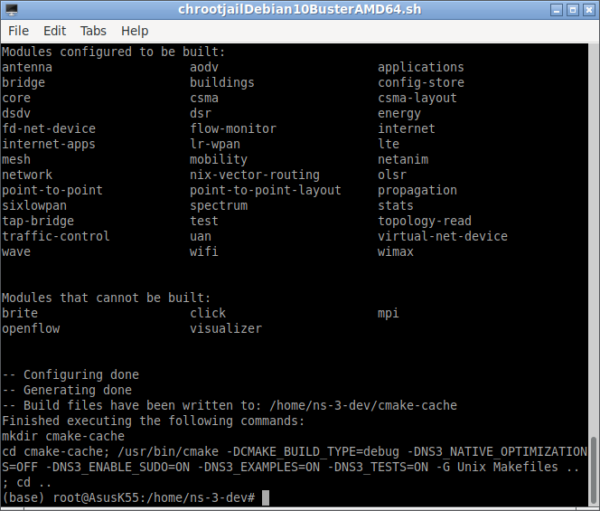 Installing ns-3-dev Under chroot Jail and Compile with CMake