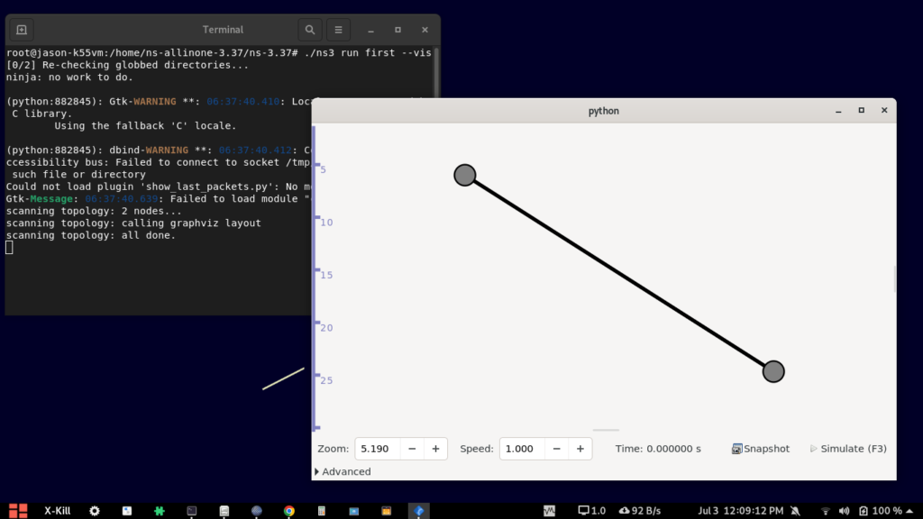 Live, interactive visualization of ns3 simulation with PyViz